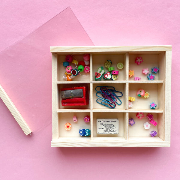 Natural Wood Storage Box with Sliding Lid – Collage Collage